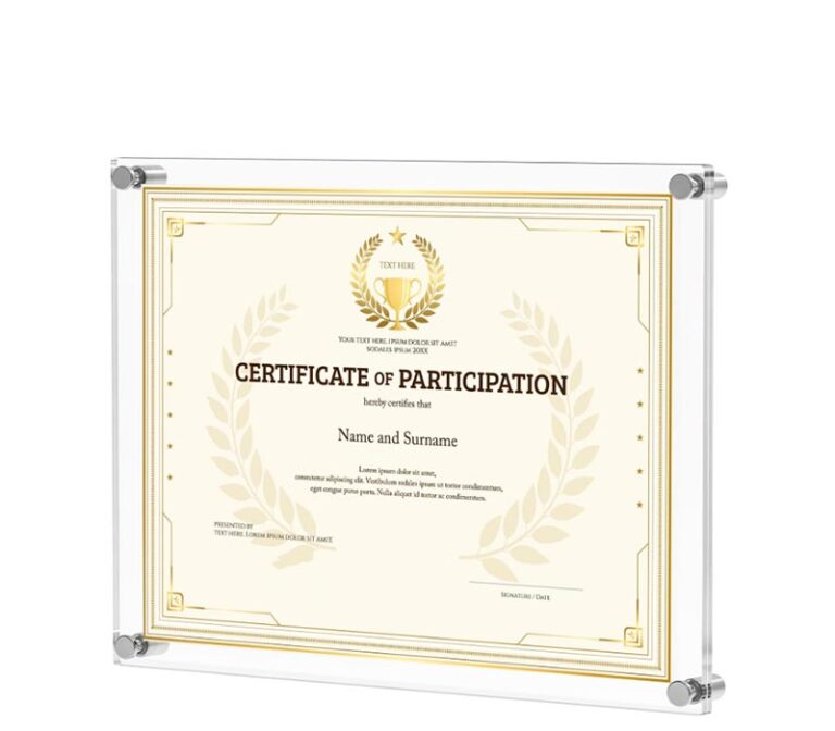 Wholesale custom acrylic wall hanging certificate frame